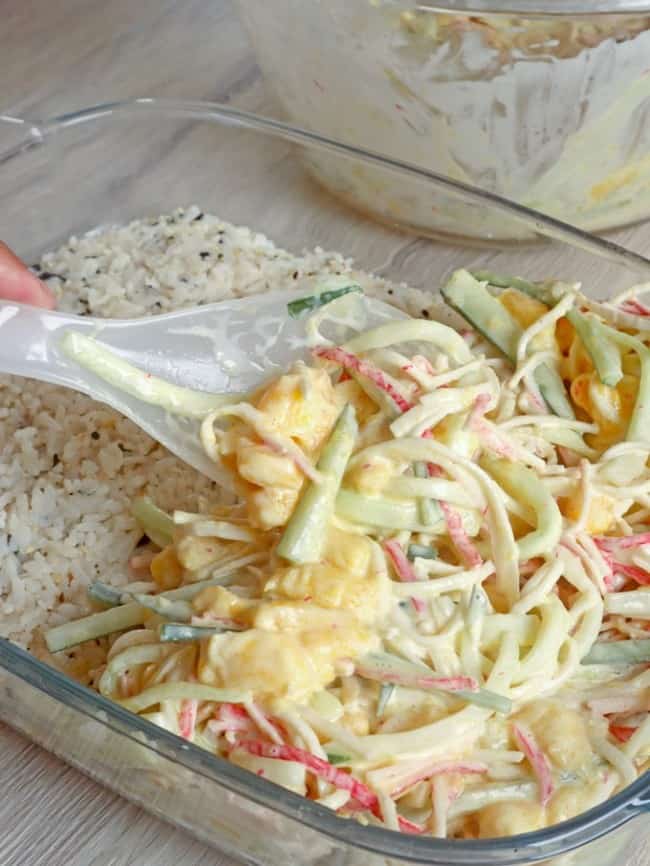 Easy Sushi Bake with Kani Salad Topping - Kawaling Pinoy